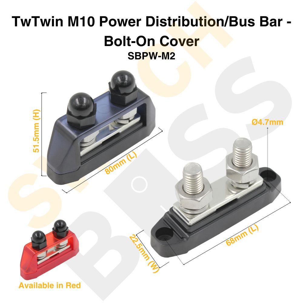 Twin M10 Power Distribution/Bus Bar with Cover by Switch Boss